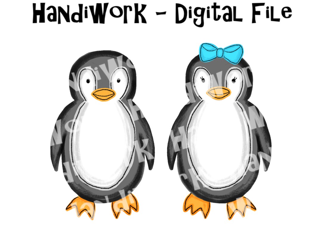 Boy and Girl Cute Penguin Png Designs, Penguin With Bow Digital Design ...