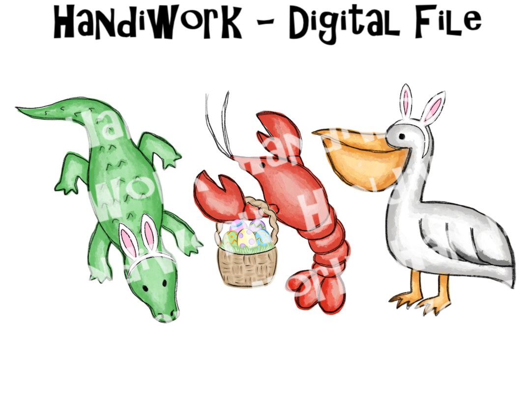 Alligator Pelican and Crawfish Easter Png Design, Kids Southern Animal ...