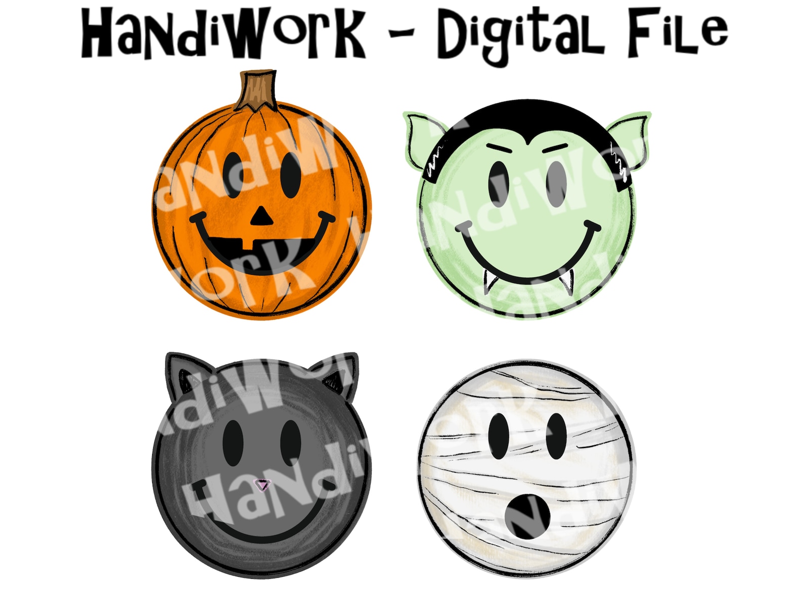 Smiley Face Halloween Png Design, Four Halloween Smileys Digital Design ...