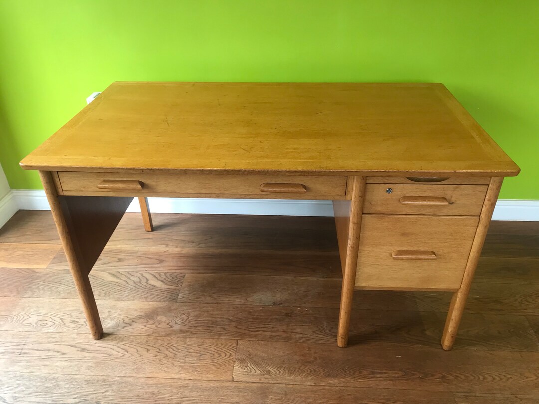 Vintage 1960’s Beech Teachers Desk, Mid Century Desk, Retro Desk, Old Desk, Retro Writing Table ...