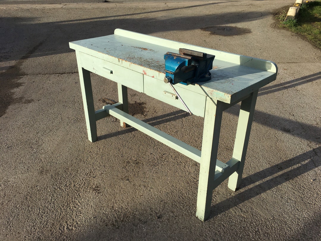 Vintage Workshop Bench & Vice, Crafting Bench With Drawers, Potting ...