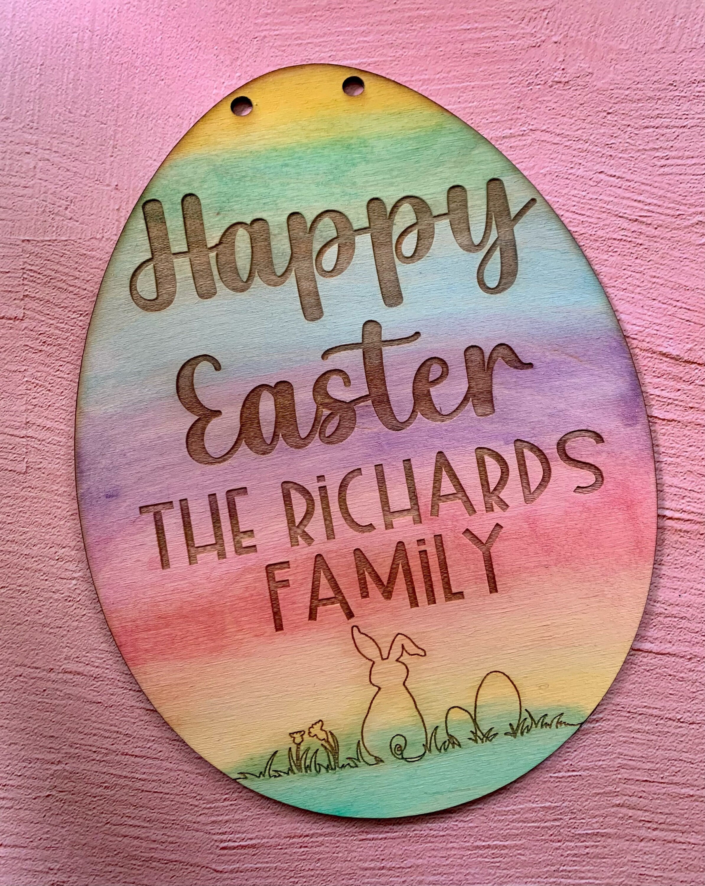 DIGITAL FILE Easter Egg Bunny Sign Customizable Door Hanger Glowforge ...