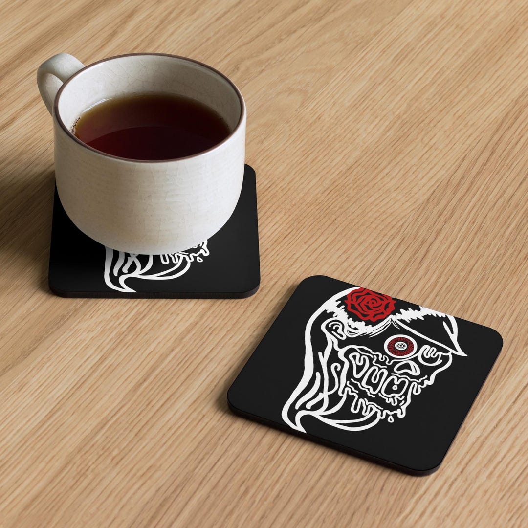 Cork-back Melting Girl Skull With Rose SINGLE Coaster // Black Red ...