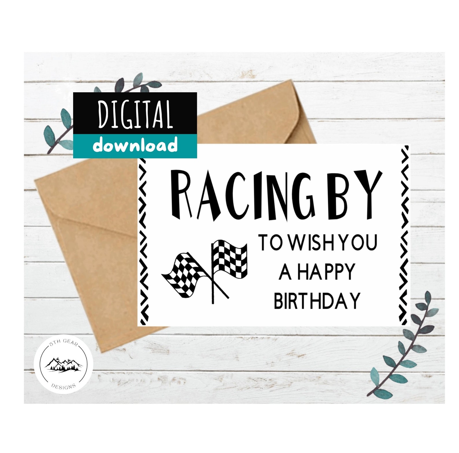 Printable Racing Birthday Card 7 X 5 Inch PDF Digital | Etsy