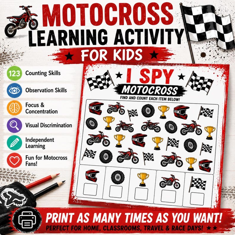 Motocross I Spy Printable | Counting Activity for Kids | Dirt Bike ...