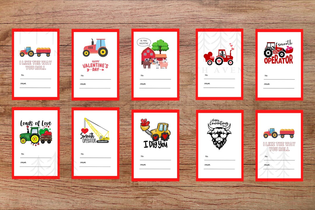 Farming Printable Valentine's Day Cards for Kids, PDF Digital Download ...