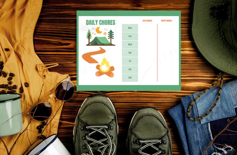 Camping Themed Chore Chart for Kids Printable Download, Digital ...