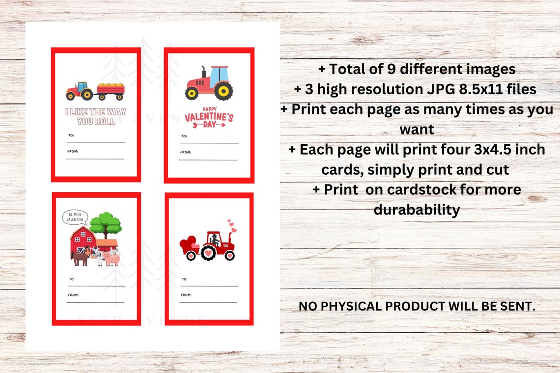 Farming Printable Valentine's Day Cards for Kids PDF - Etsy