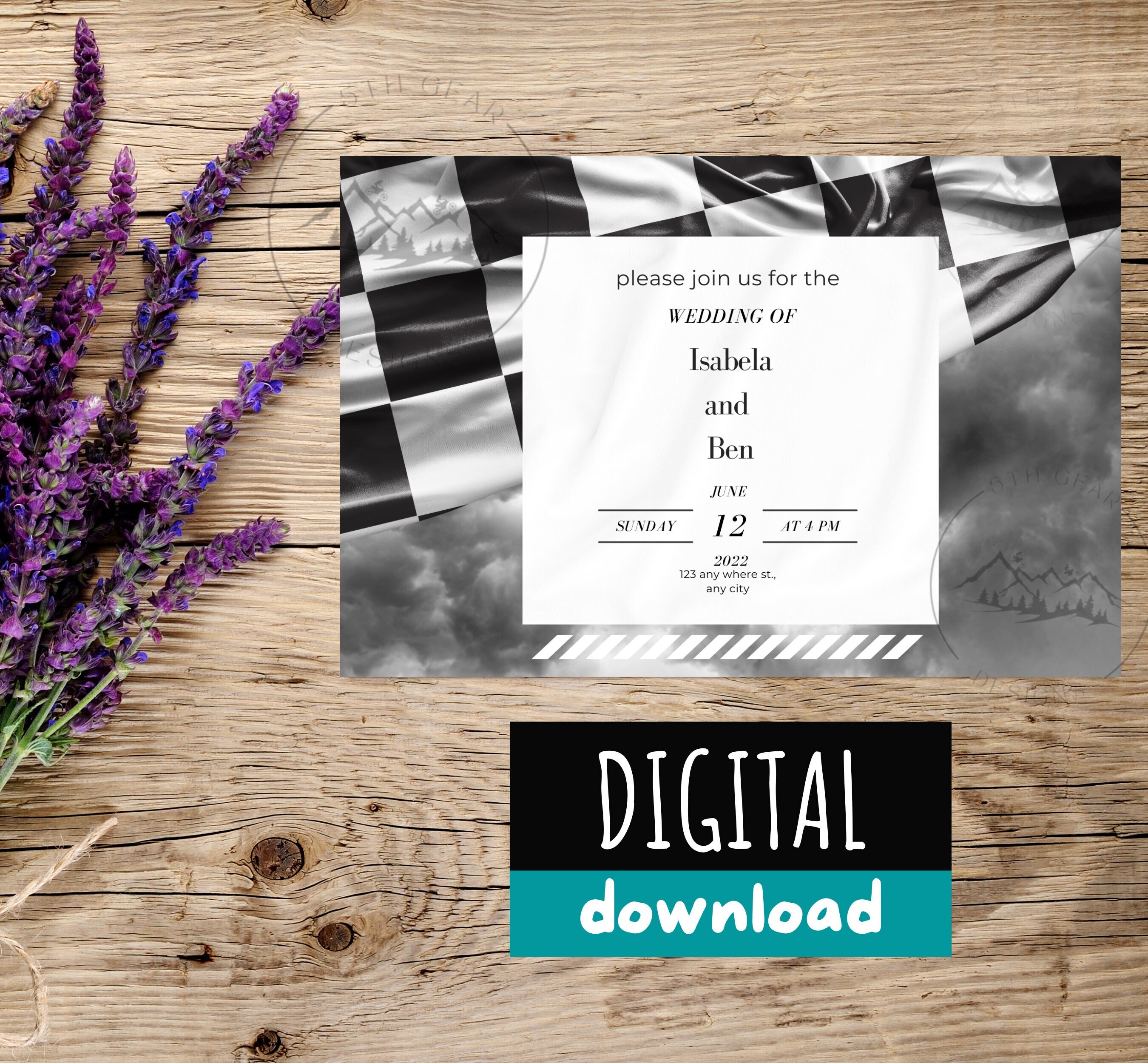 Nascar Wedding Invitation Racing Themed Wedding Invite, Editable