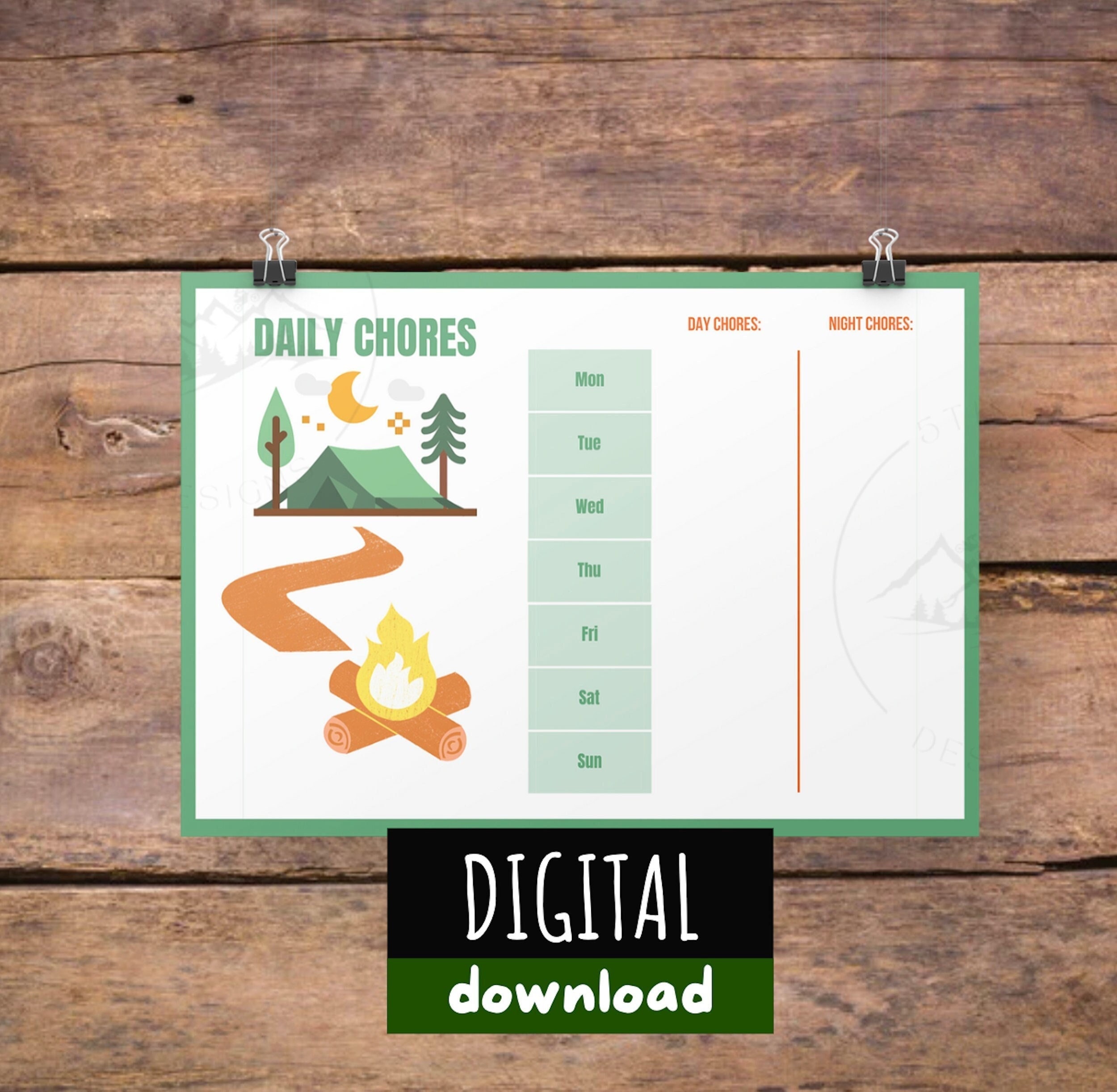 Camping Themed Chore Chart for Kids Printable Download, Digital ...