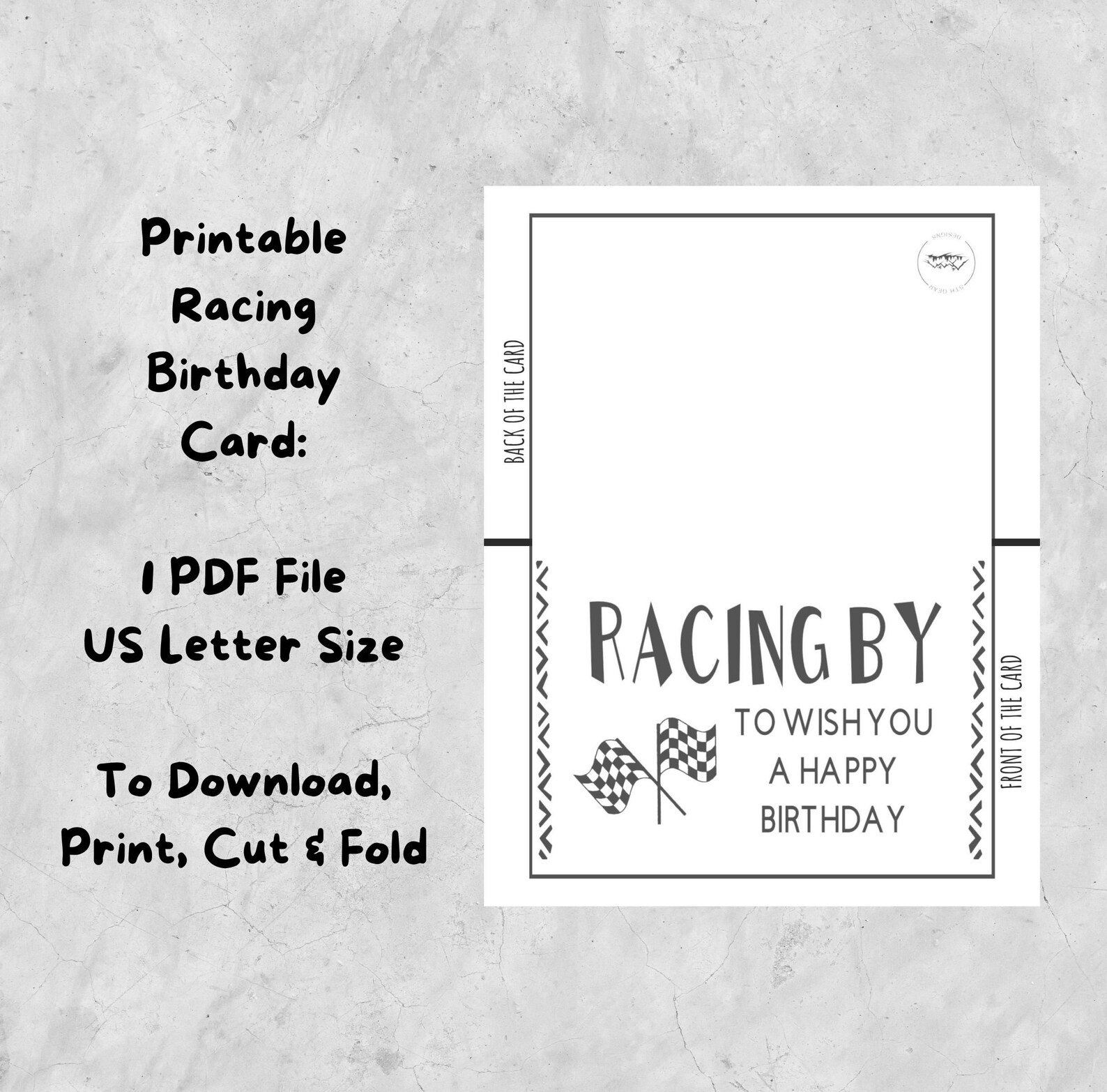 Printable Racing Birthday Card, 7 X 5 Inch, PDF Digital Download, NO ...