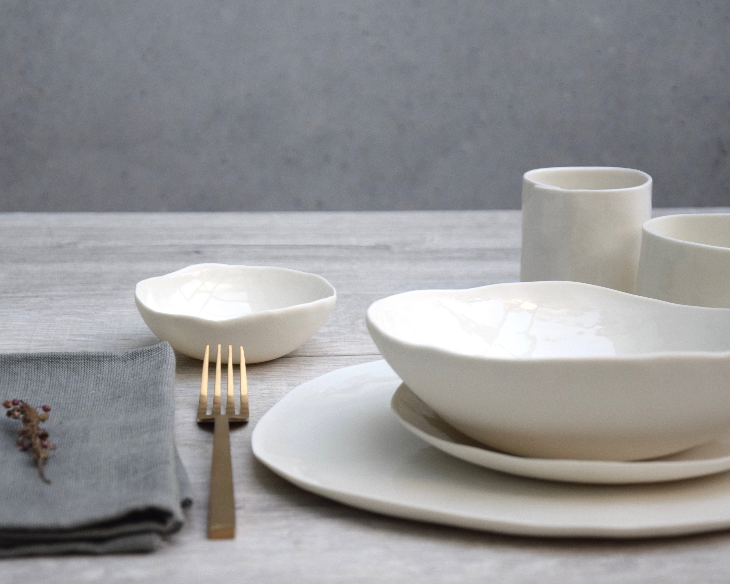 Handmade White Porcelain Dinnerware Set for 6 - Italian Ceramic Plates ...