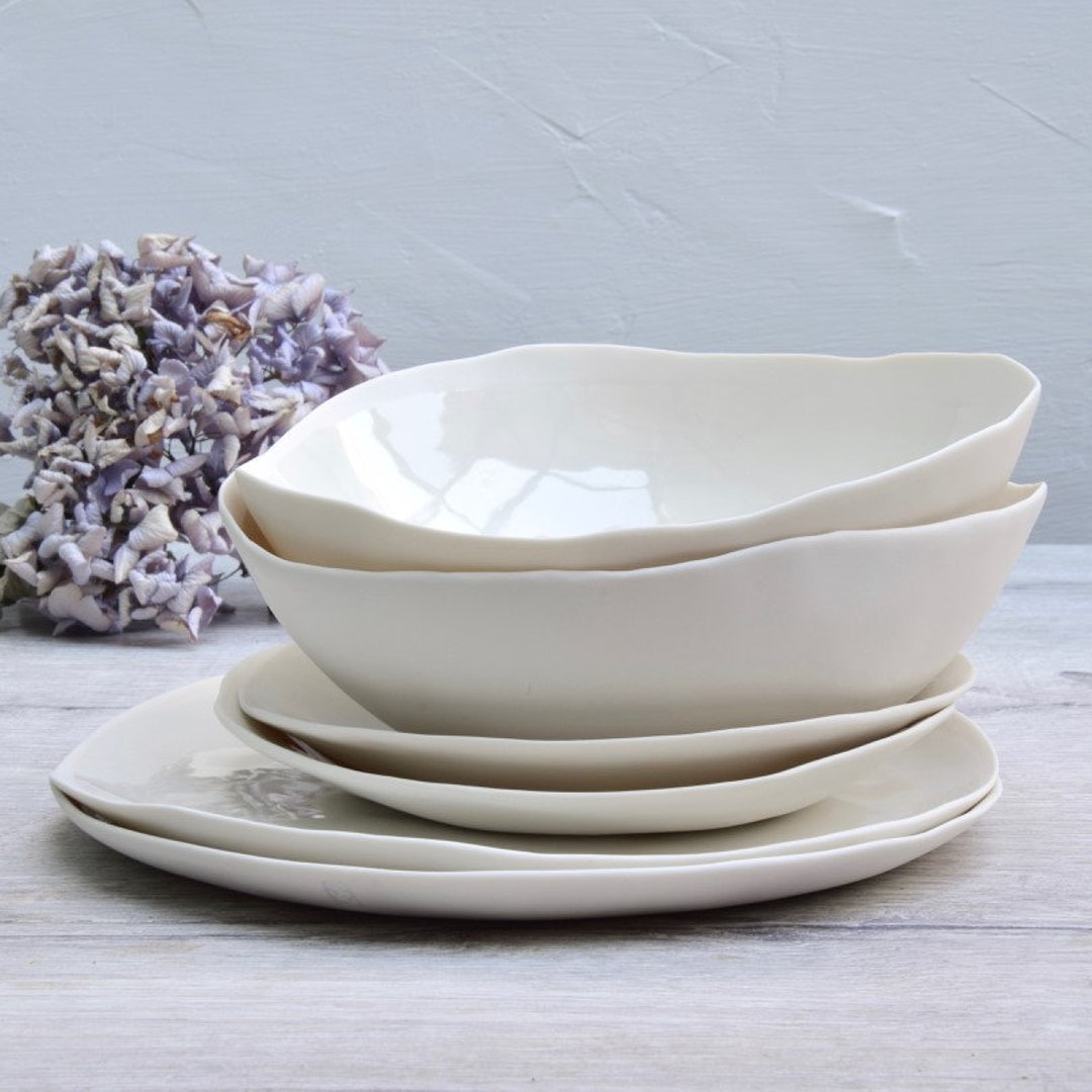 Handmade White Porcelain Dinnerware Set for 6 - Italian Crafted - Etsy