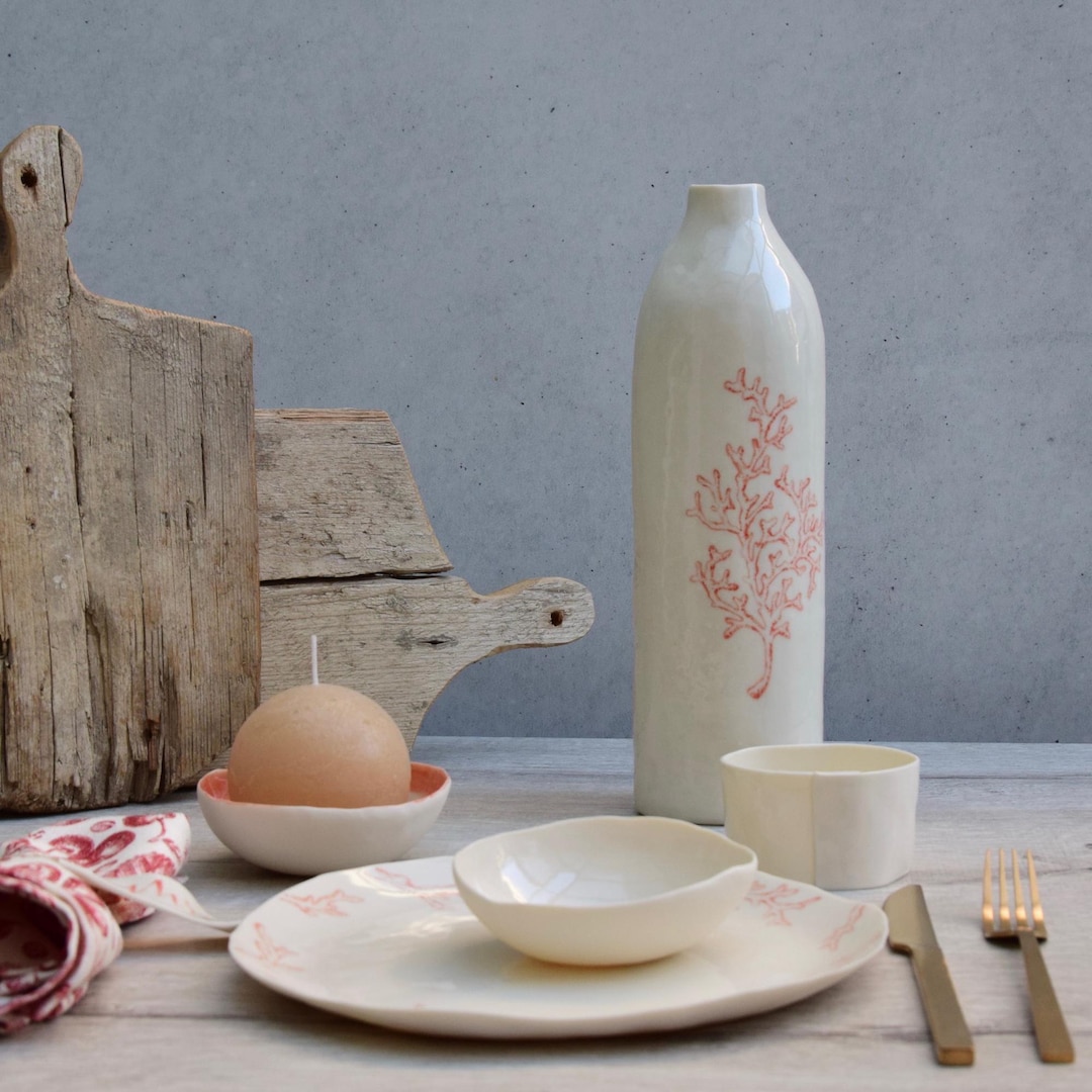 Handmade Coral Porcelain Dinnerware Set, Made in Italy - Etsy