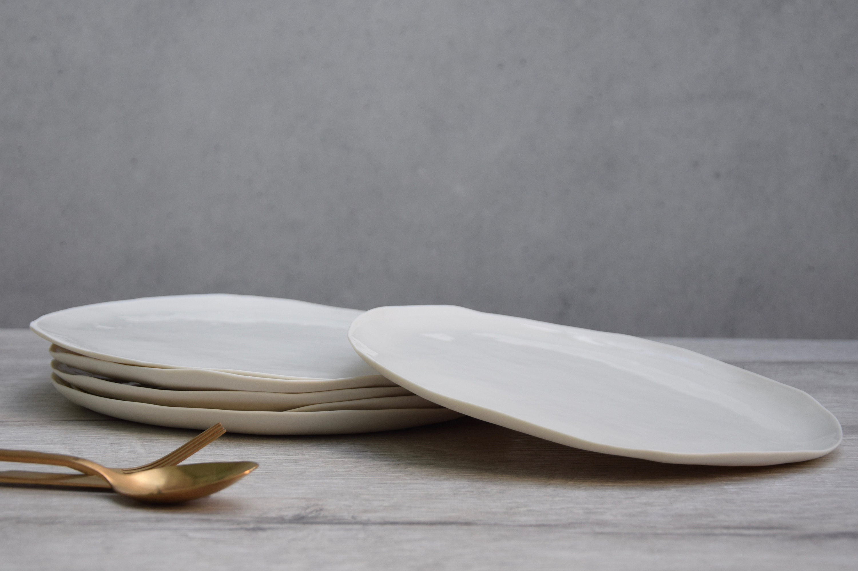 Set of 8 Porcelain White Dinner Plates, Handmade in Italy, Studio ...