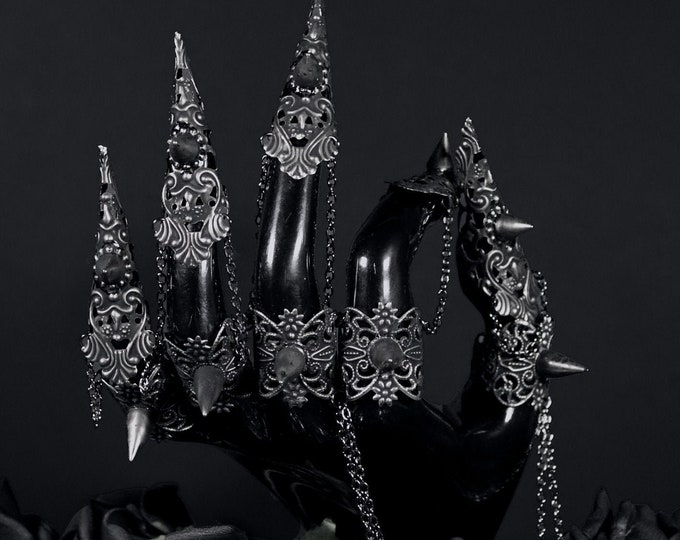 Antique Silver 'alecto' Adjustable Full Finger Claws Claw Rings Nail ...