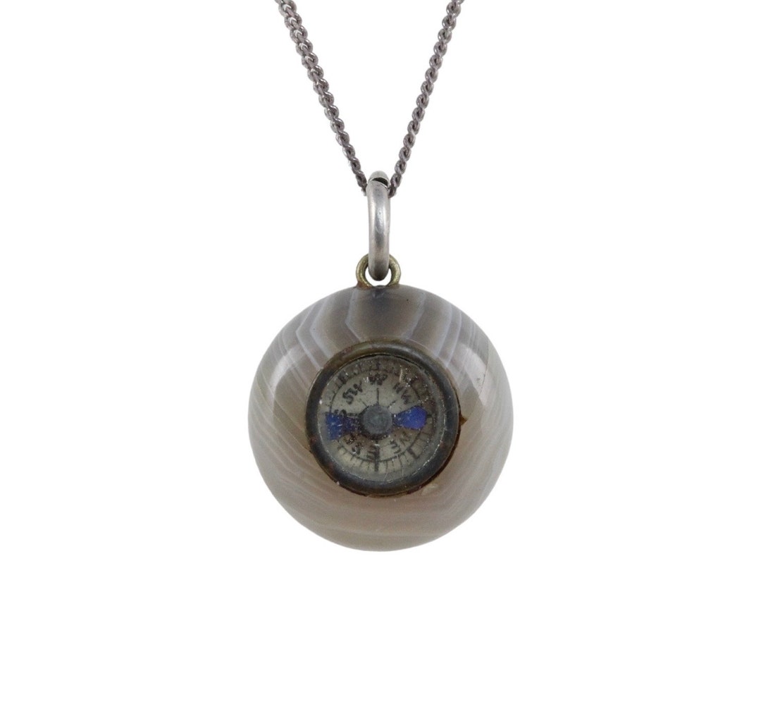 Antique Victorian Agate Pebble Working Compass Charm - Etsy