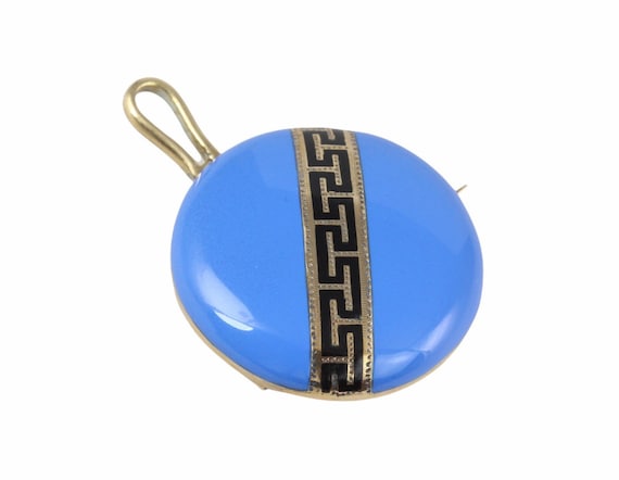 Antique Victorian Blue Enamel Greek Key 15CT Gold Loc… - Gem