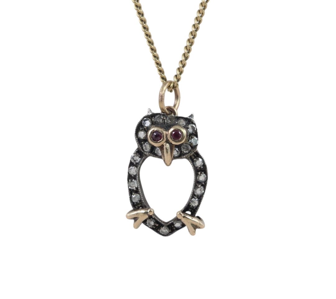 Vintage Silver & Gold Diamond Ruby Owl Charm - Etsy