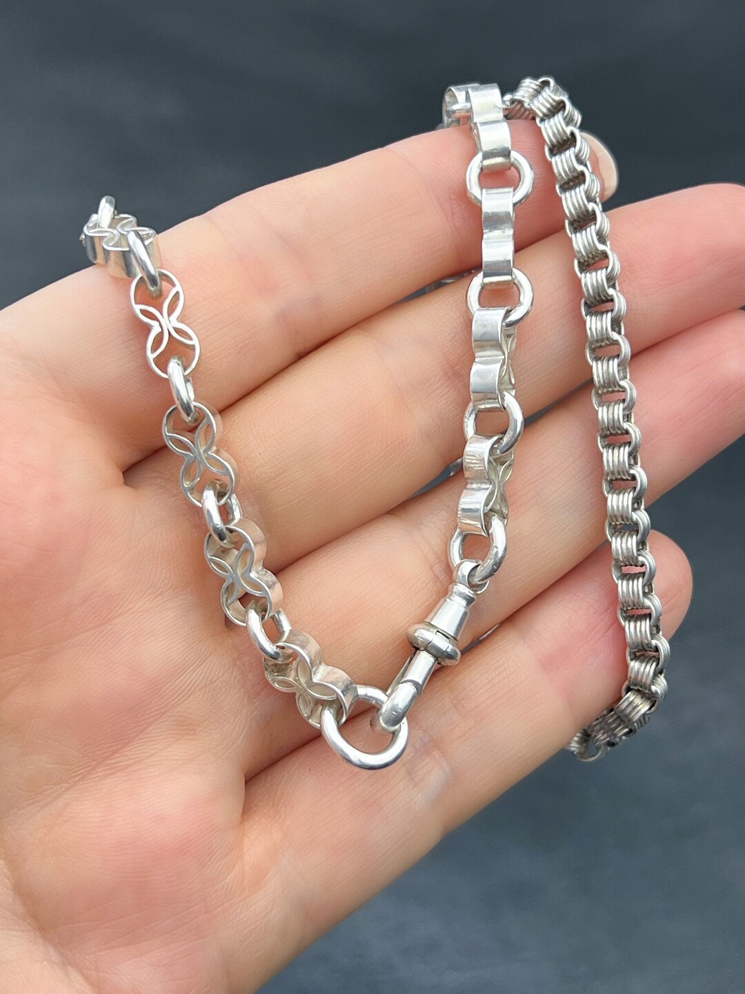 Antique Sterling Silver Fancy Link Chain With Dog Clip Charm Holder - Etsy