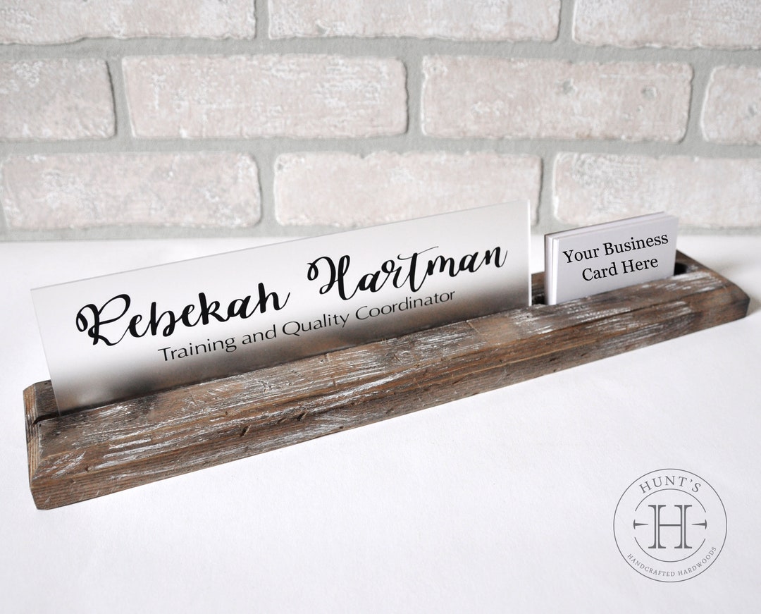 Distressed Personalized Desk Name Plate With Connected Business Card ...