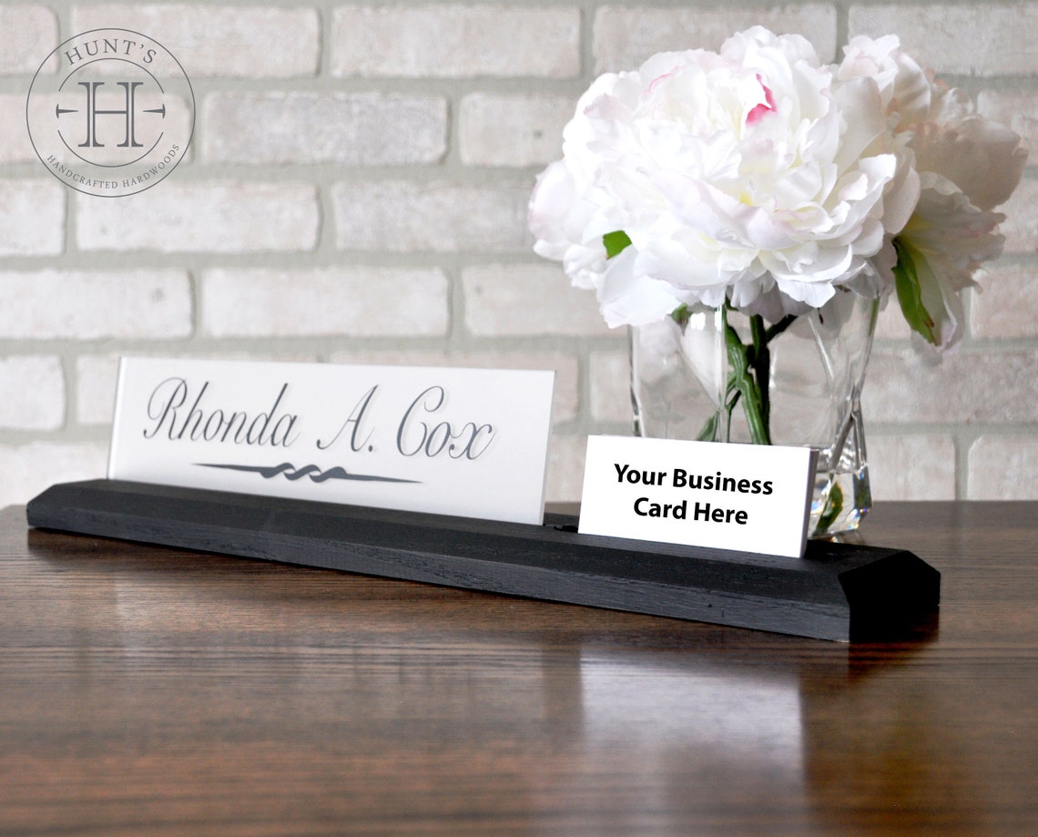 Desk Name Plate With Attached Business Card Holder Card | Etsy