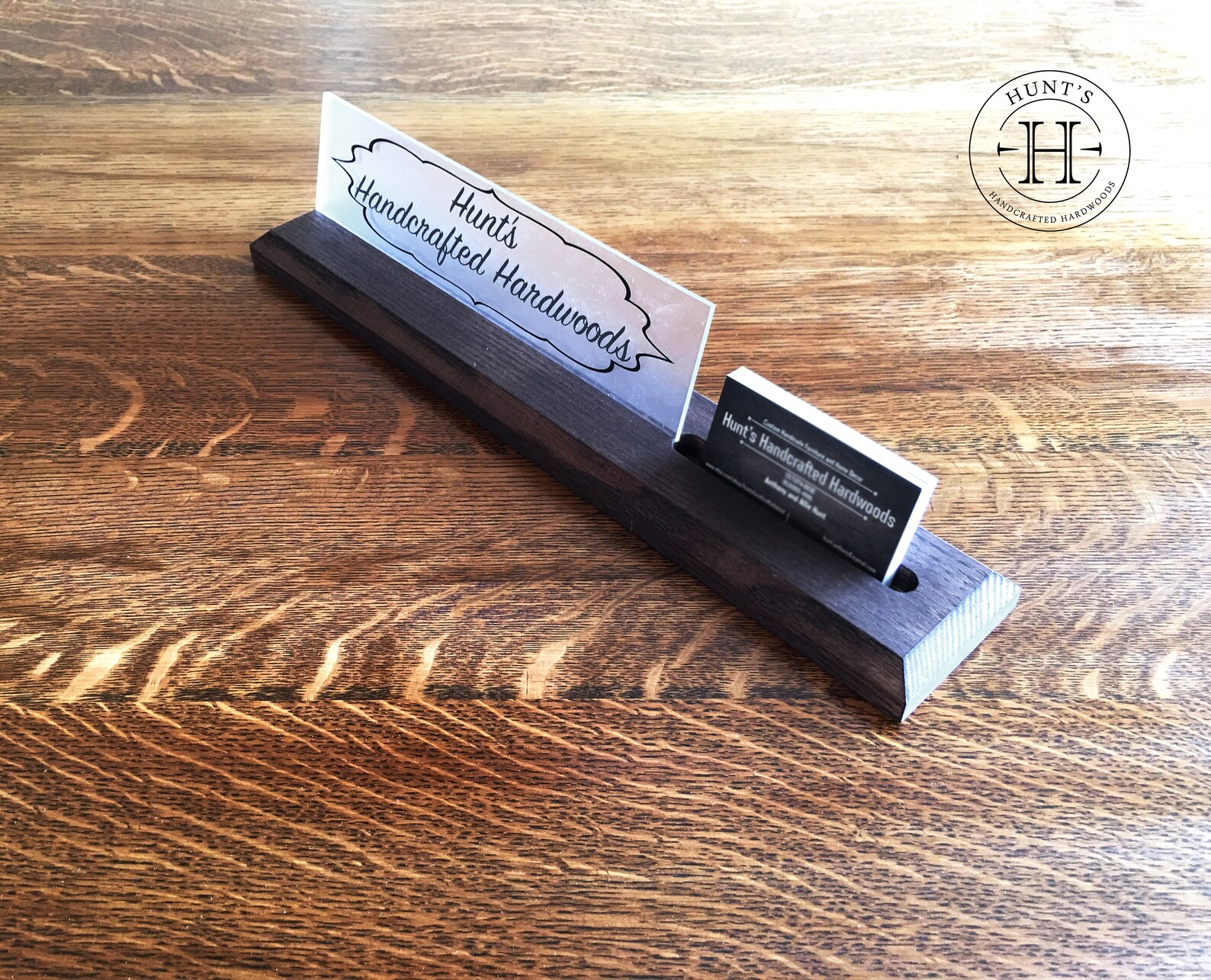 Desk Name Plate With Attached Business Card Holder for Desk, Office ...