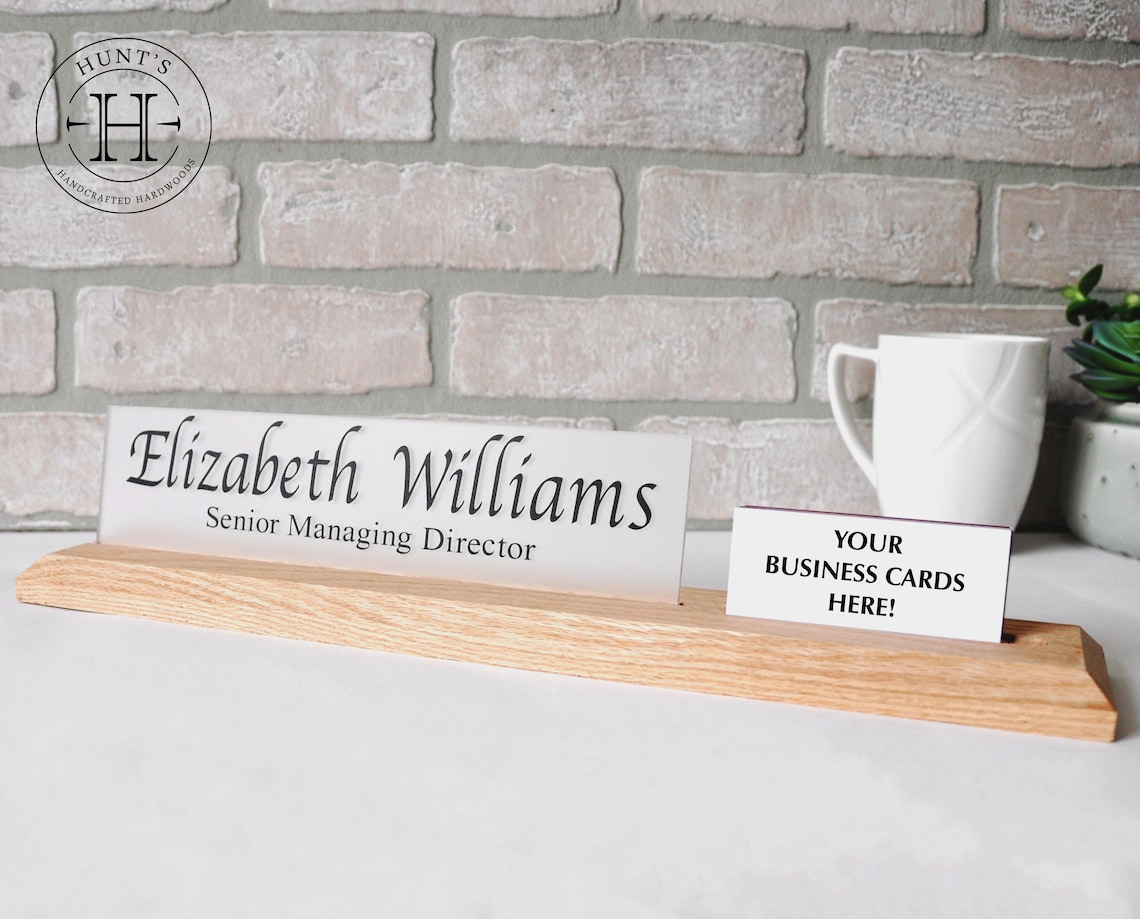 Desk Name Plate With Attached Business Card Holder Card | Etsy