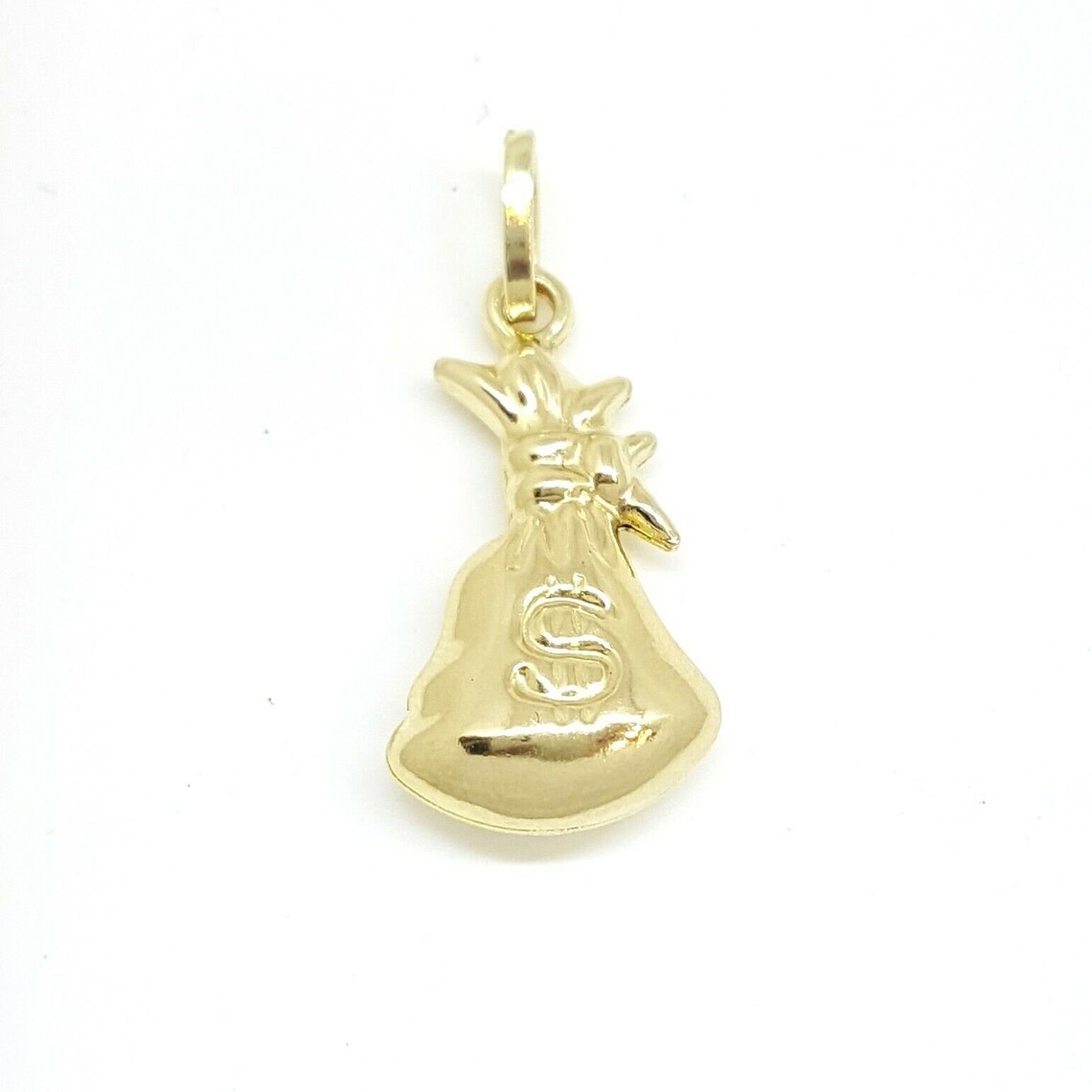 14k Yellow Gold 3D Hollow Dollar Sign Money Bag Lucky Pendant - Etsy