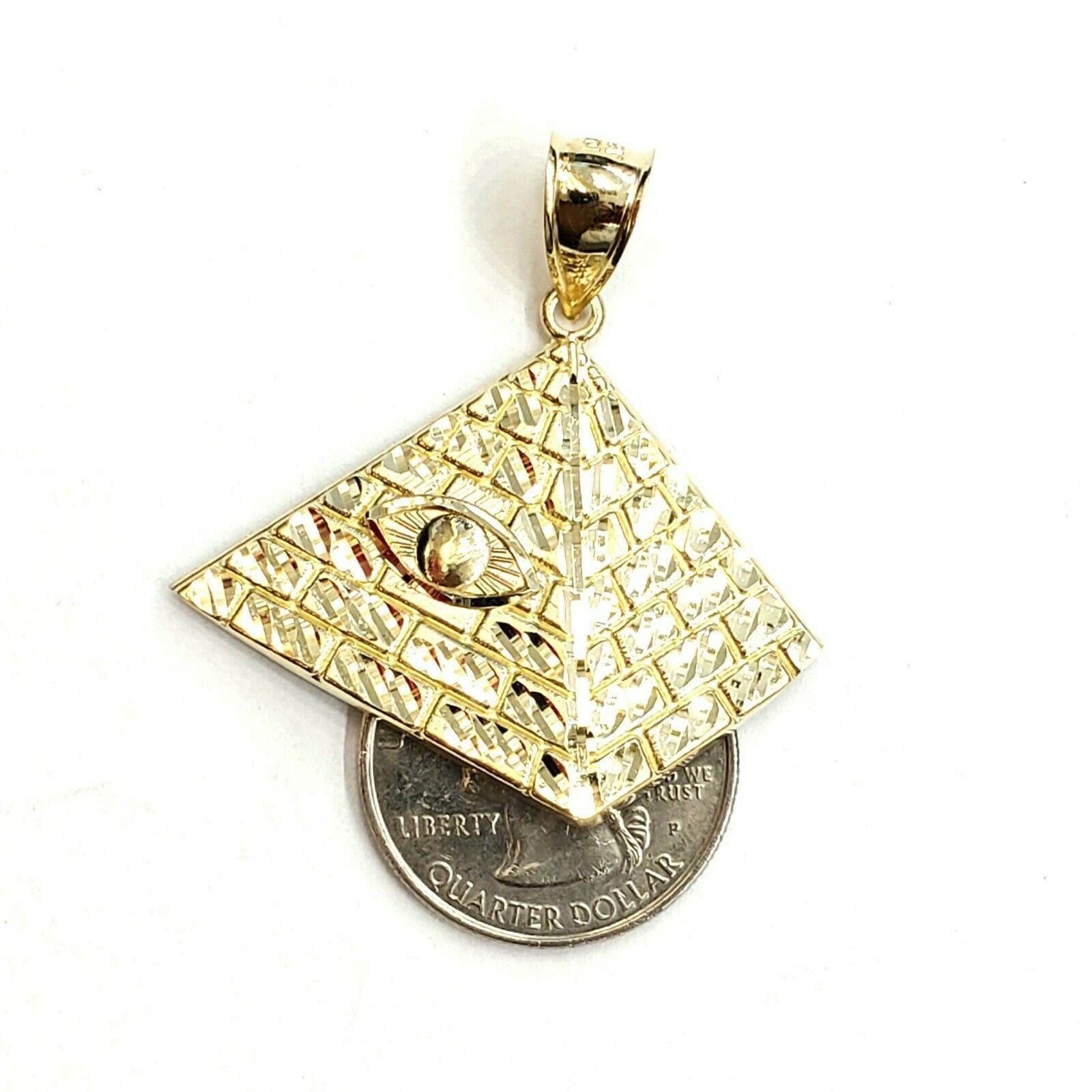 10k Yellow Solid Gold Egyptian Pyramid Eye Pendant Diamond Cut | Etsy