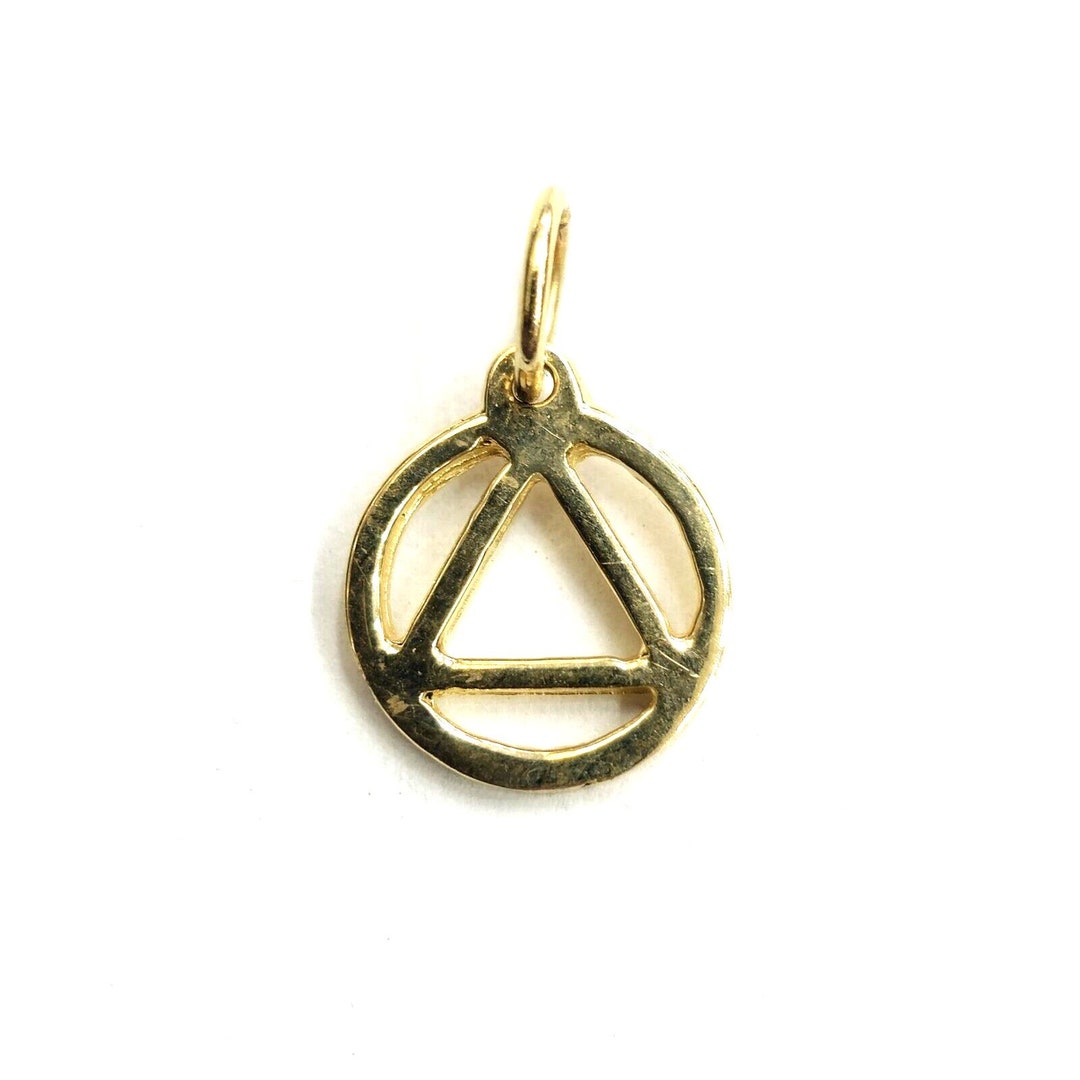 14k Yellow Gold Tiny Alcoholics Anonymous Circle Triangle AA Symbol ...