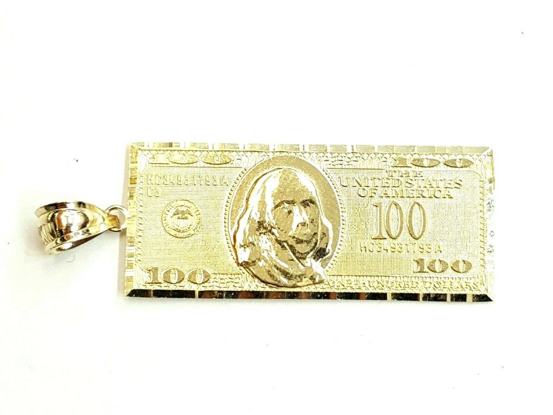 New 14k Yellow Gold 100 Dollar Bill Money Lucky Pendant Charm Fine ...
