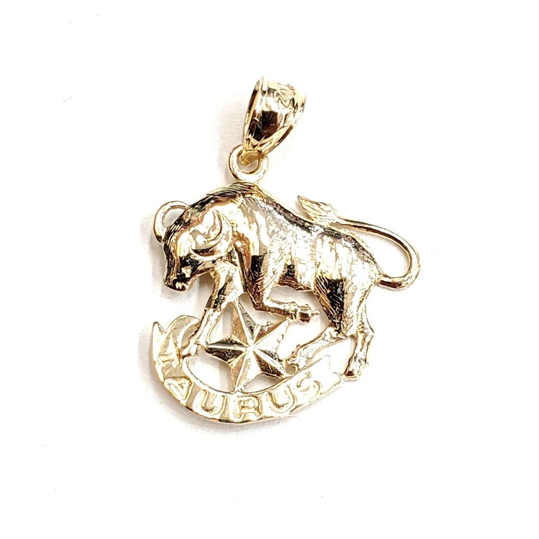 New 14k Yellow Gold Taurus Bull Zodiac Sign Astrology Pendant Charm ...