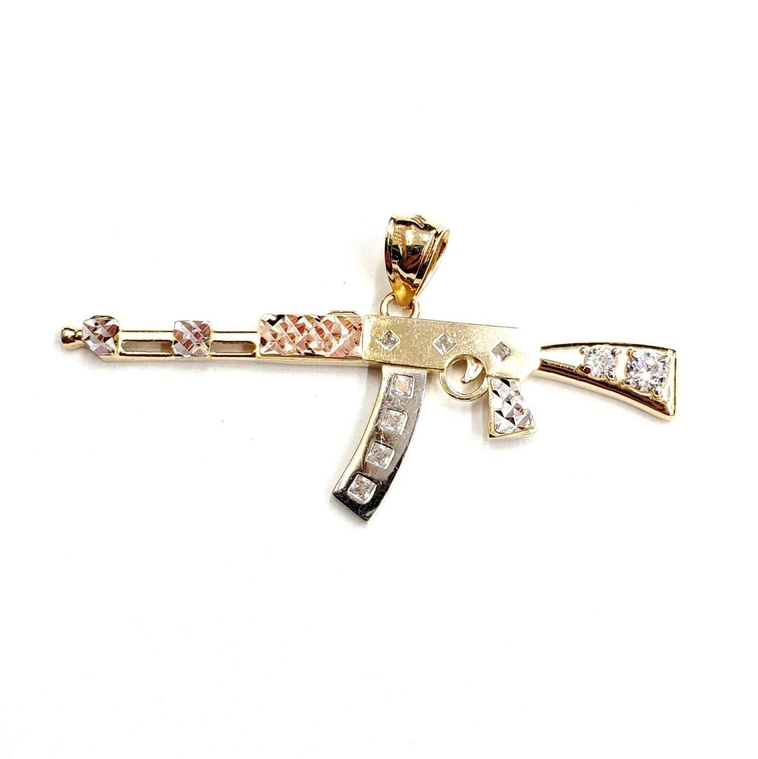14k Gold AK-47 Machine Gun Rifle Pendant Fine Jewelry Gift Cubic ...
