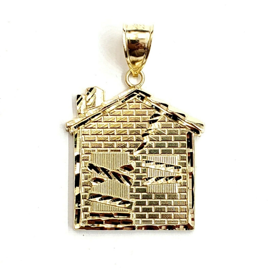 New 10k Yellow Gold Trap House Pendant Charm Diamond Cut Gift Fine ...