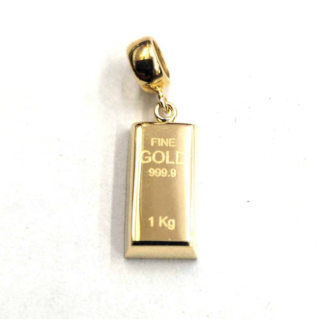 14k Yellow Gold Tiny 999.9 Fine Gold Bar Brick Bar 1kg Pendant Charm ...
