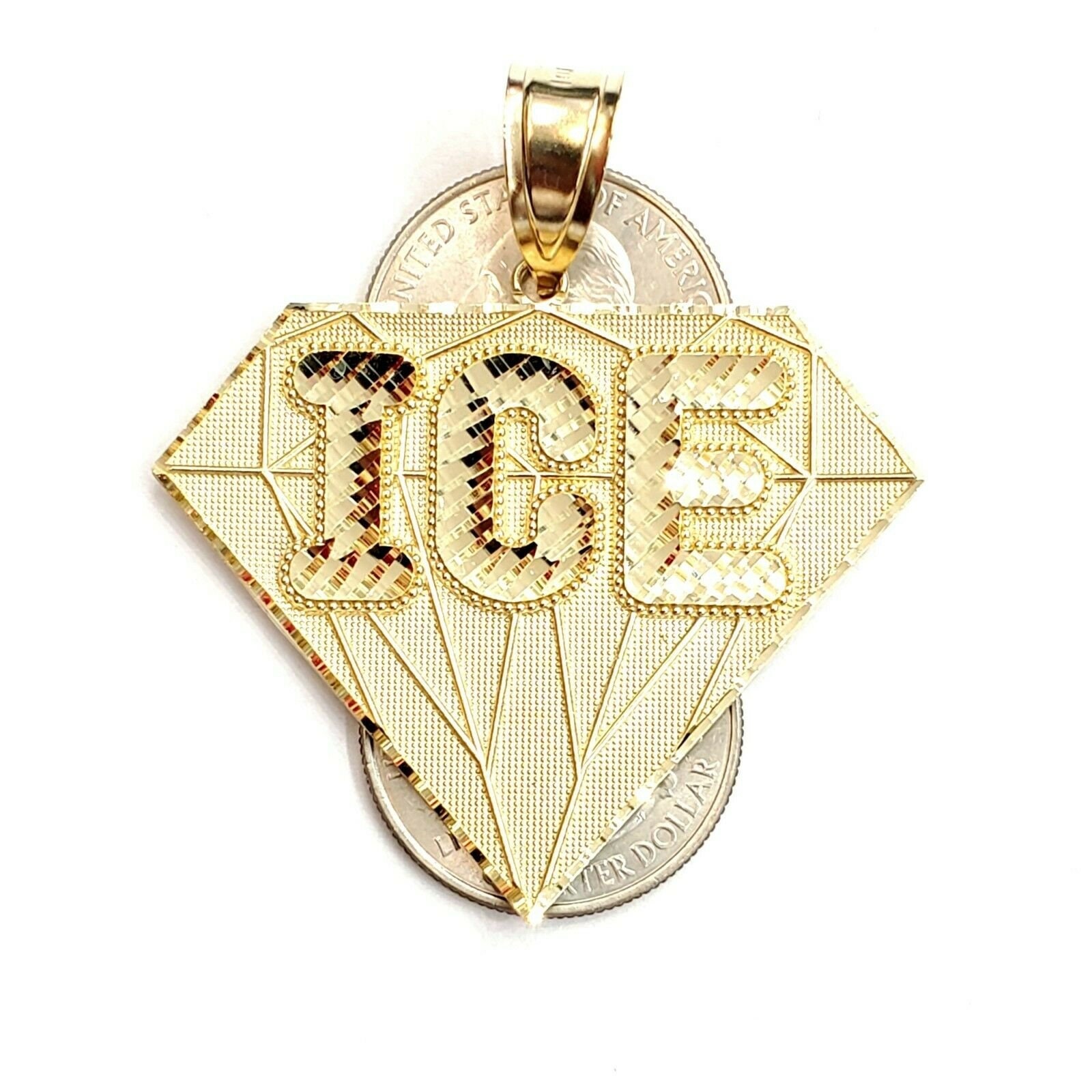 New 10k Yellow Gold ICE Diamond Shape Word Pendant Diamond Cut | Etsy