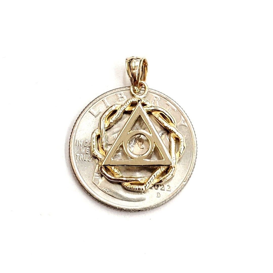New 14k Yellow Gold Sobriety Symbol Recovery Medal Circle Triangle ...