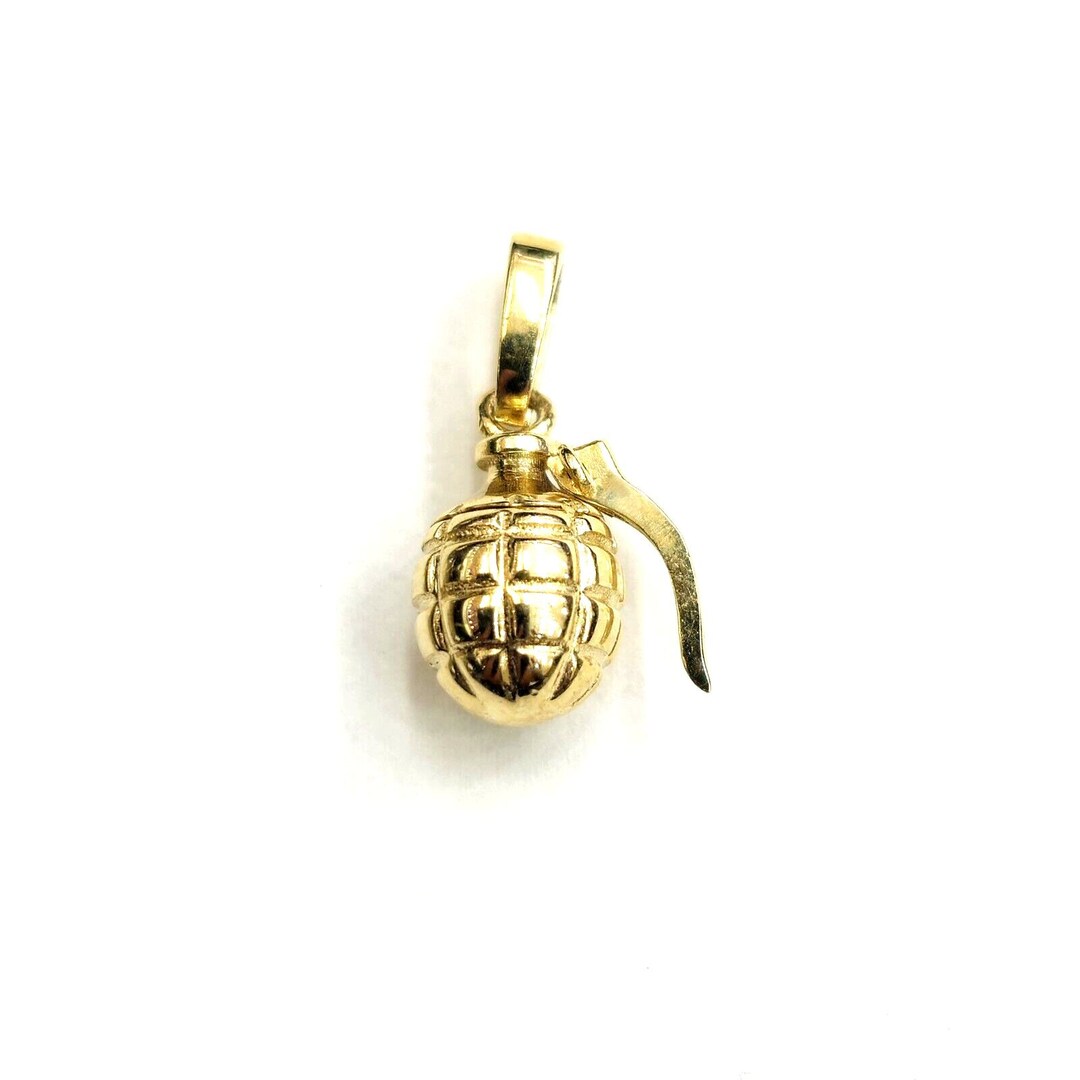 14k Yellow Gold Hollow Tiny 3D Grenade Pendant Military Gift Fine ...