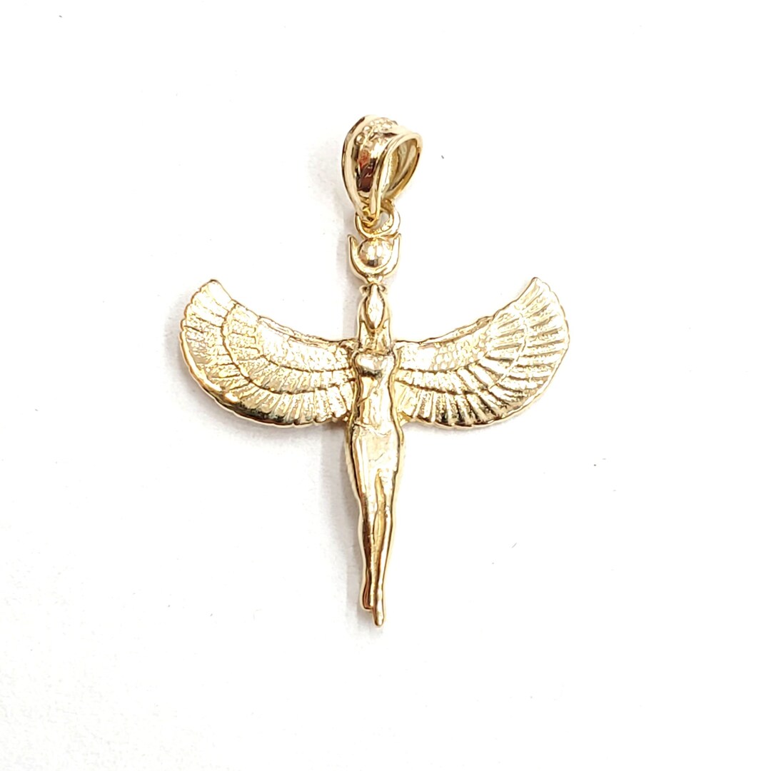 14k Yellow Solid Gold Egyptian Isis Winged Goddess Pendant Fine Jewelry ...