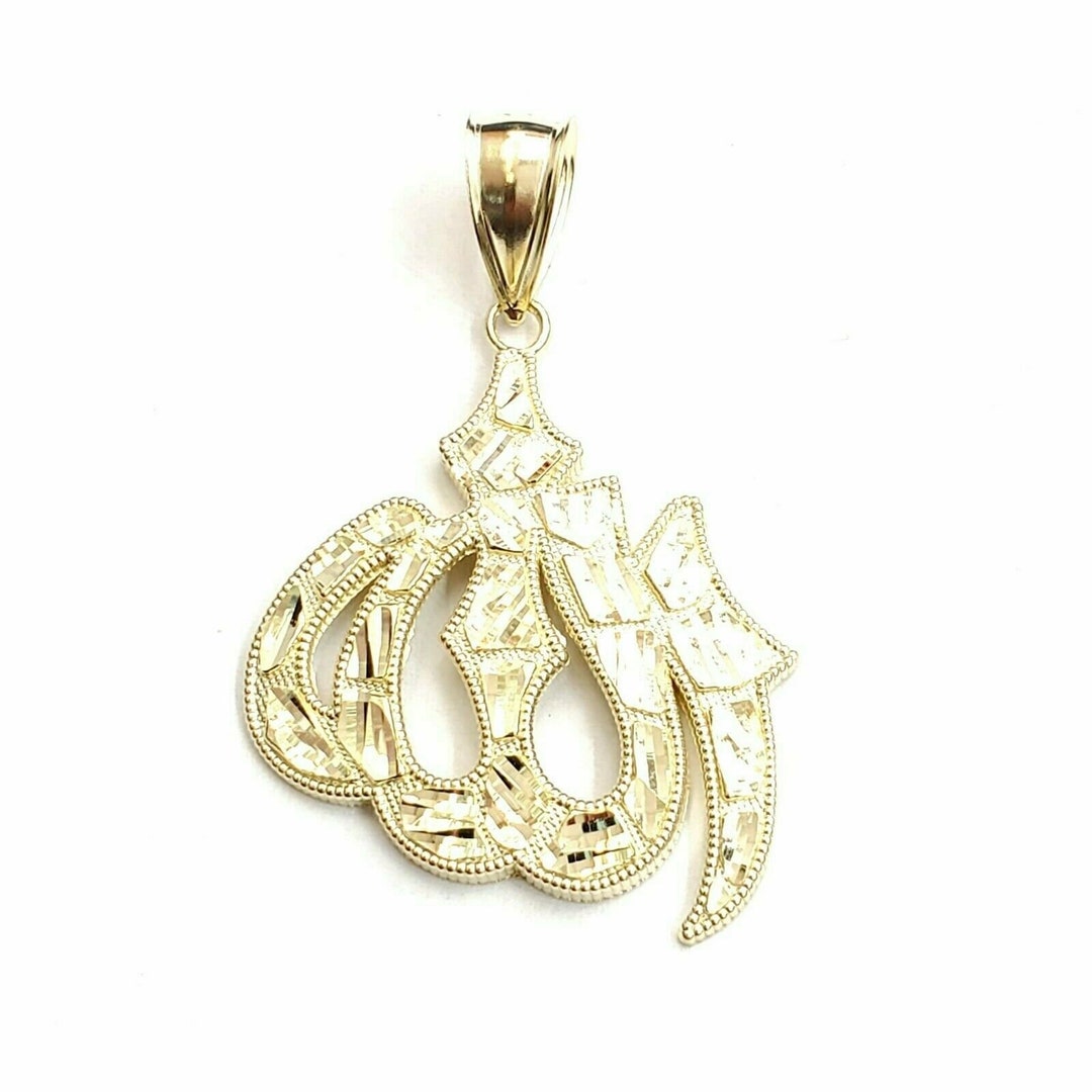 14K Yellow Gold Nugget Allah Islamic God Pendant Charm Religious ...