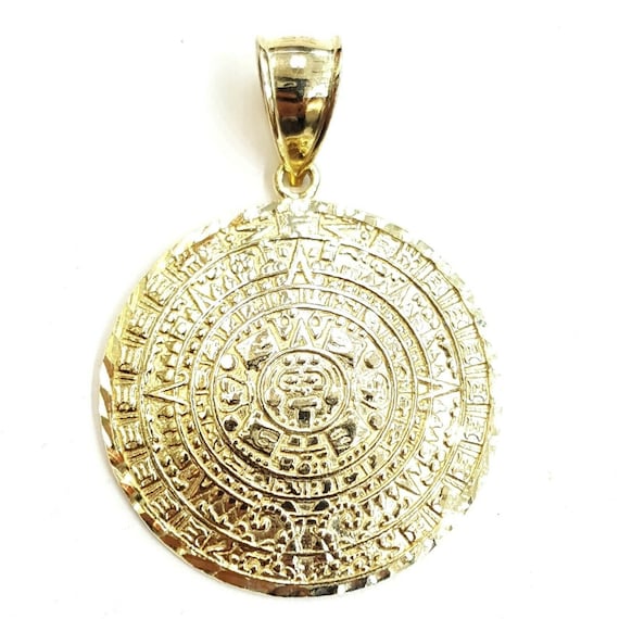 10k Yellow Gold Solid Aztec Mayan Sun Calendar Azteca Pendant | Etsy