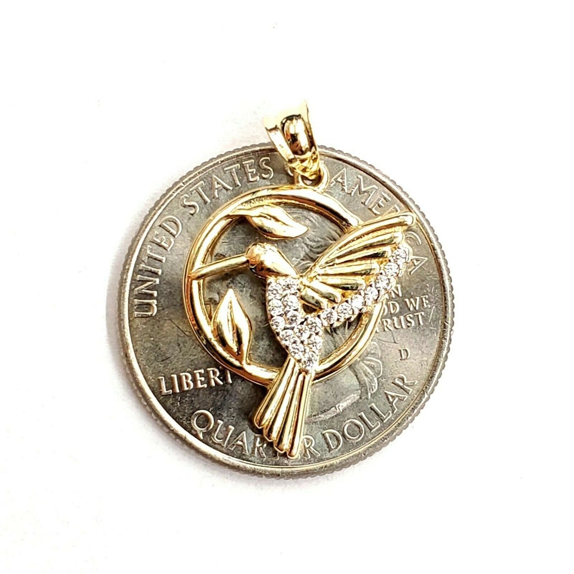 14k Yellow Gold Solid Hummingbird Pendant Cubic Zirconia Fine - Etsy