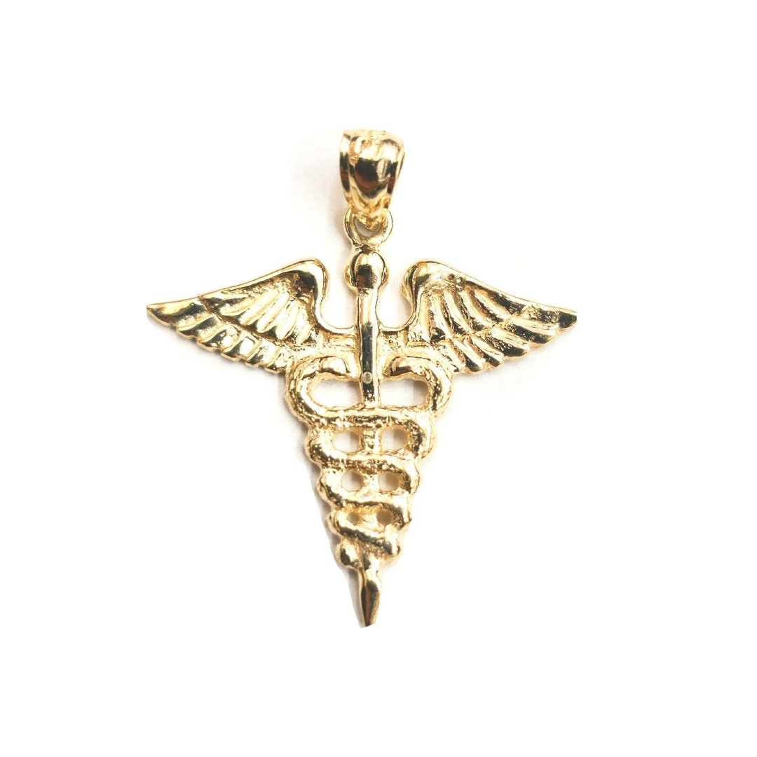 New 14k Yellow Gold Caduceus Medical Sign Symbol Pendant Charm Fine ...