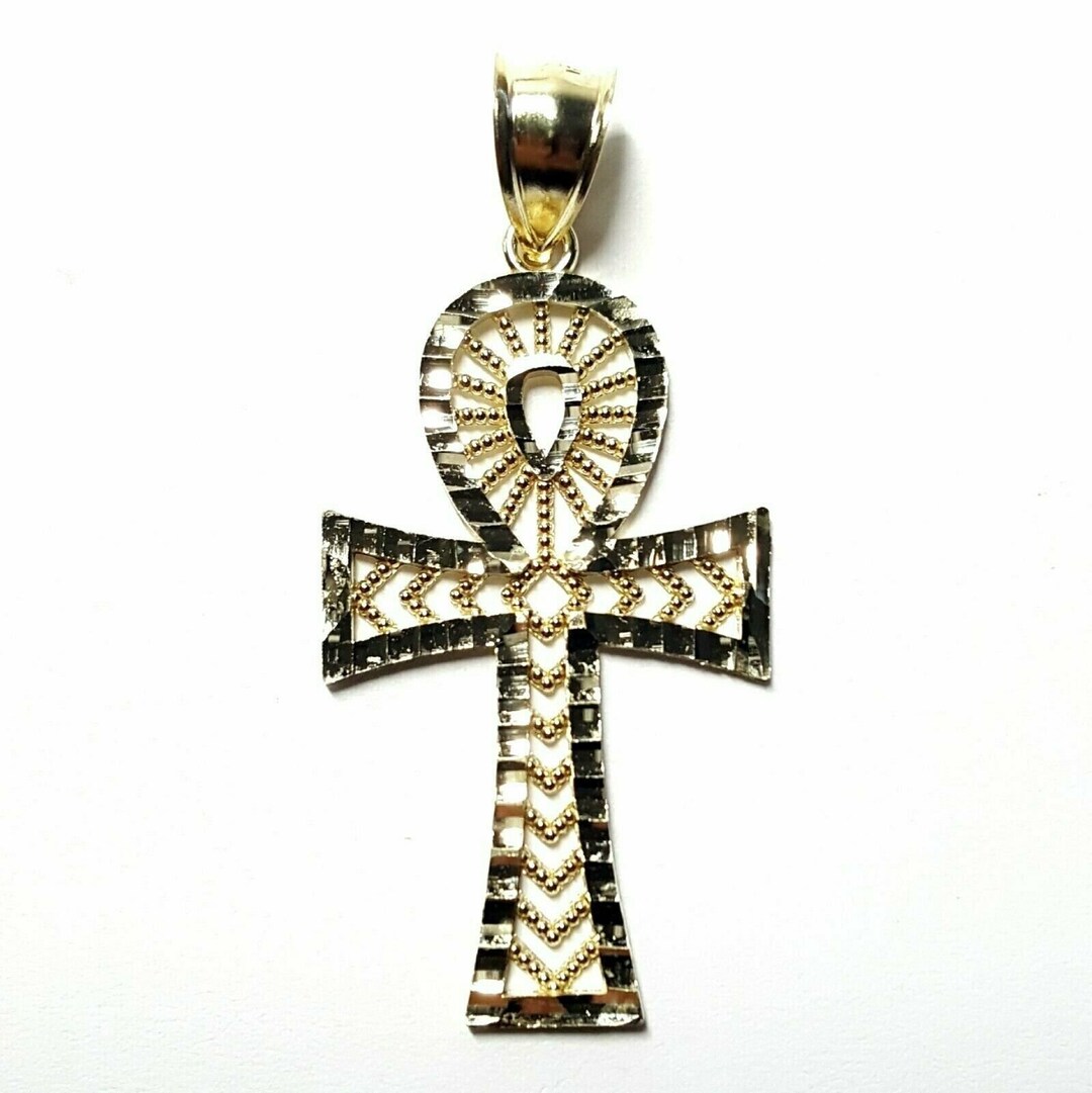 10k Yellow Gold Egyptian Ankh Cross Pendant Charm Fine Religious ...