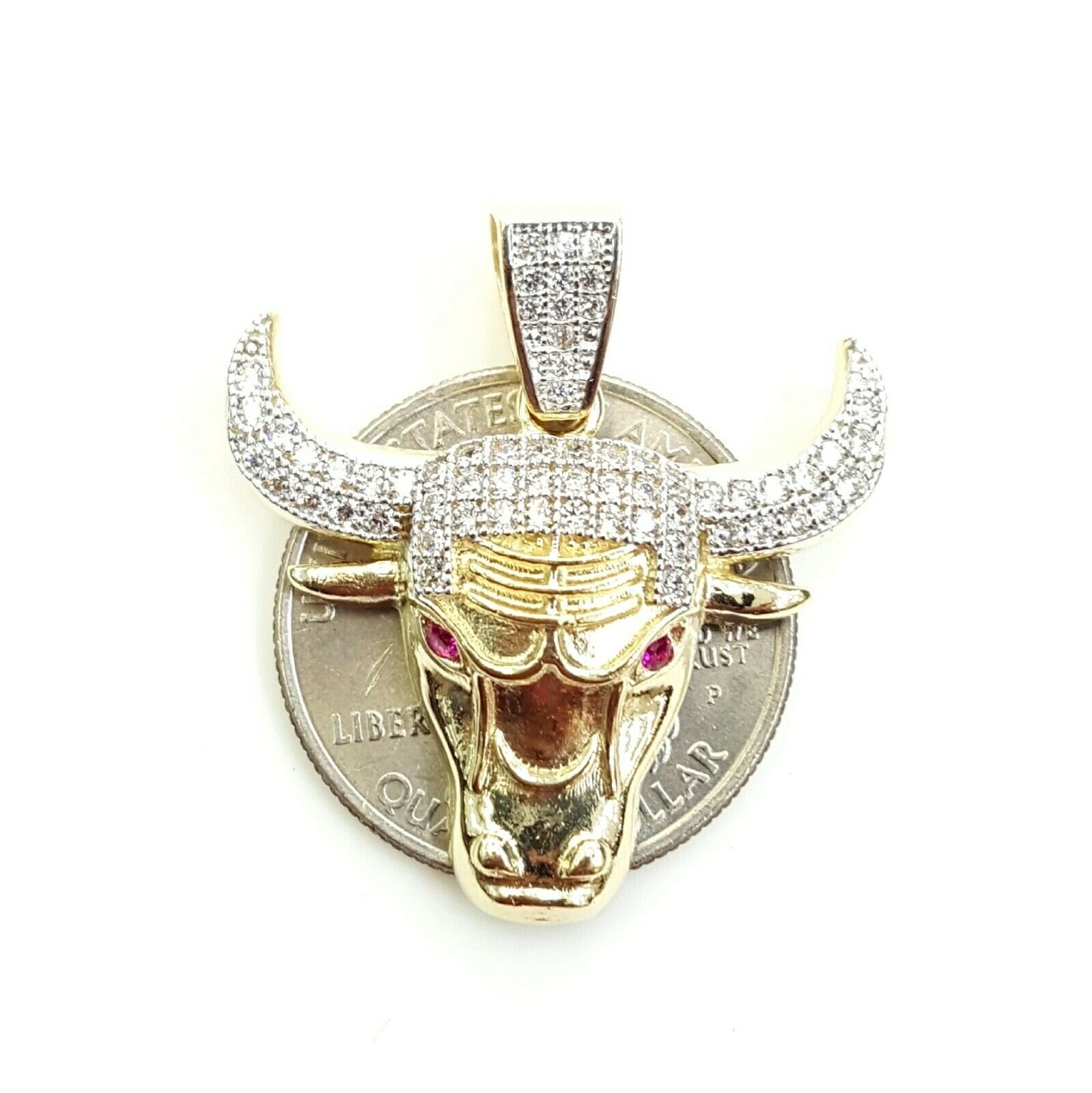 14k Yellow Gold Taurus Bull Zodiac Pendant Charm Zirconia Fine | Etsy