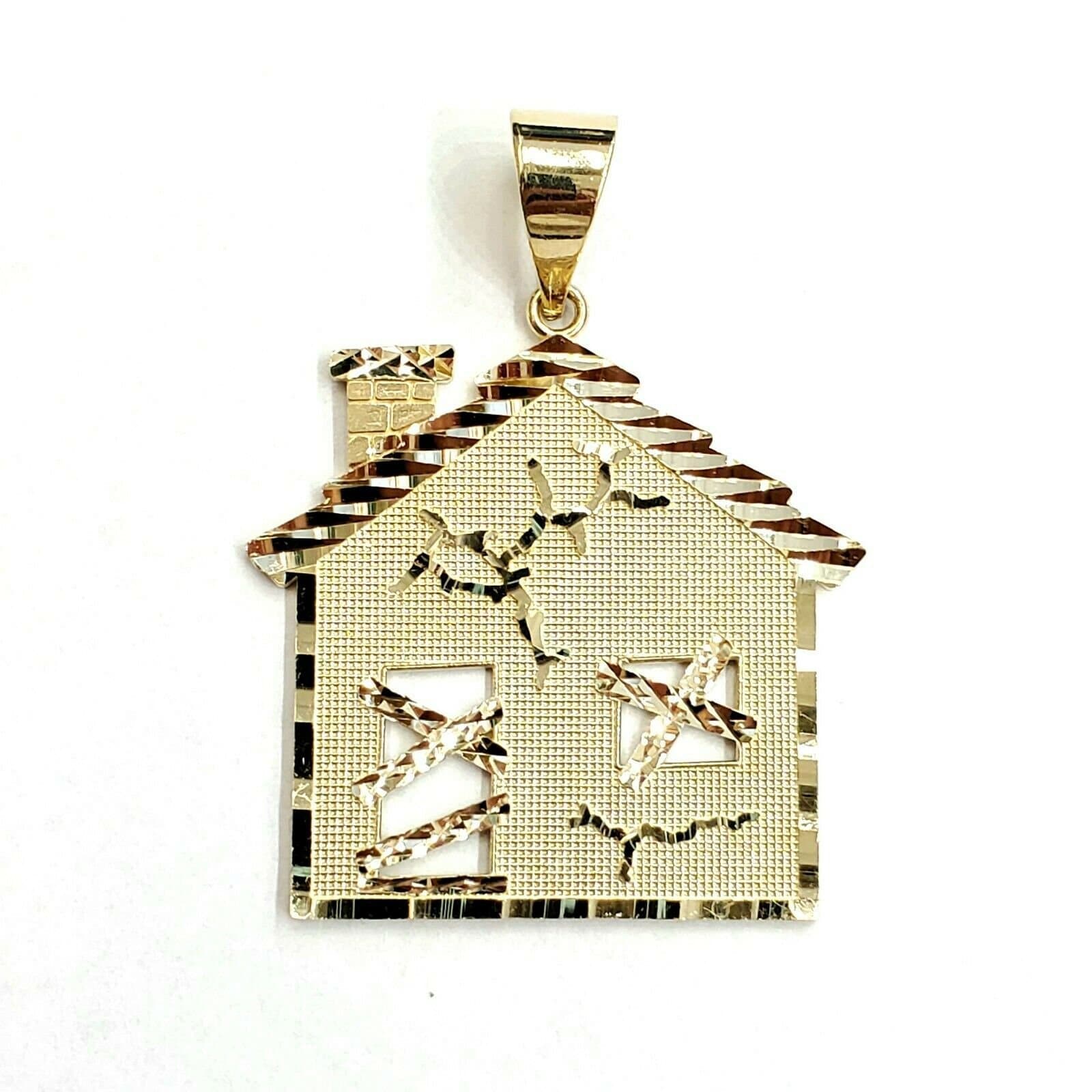 New 14k yellow gold trap house pendant charm diamond cut gift | Etsy