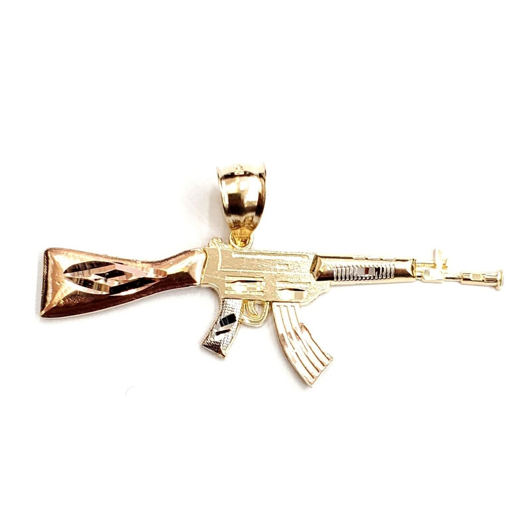 14k Multi Color Gold AK-47 Machine Gun Military Rifle Pendant Charm ...