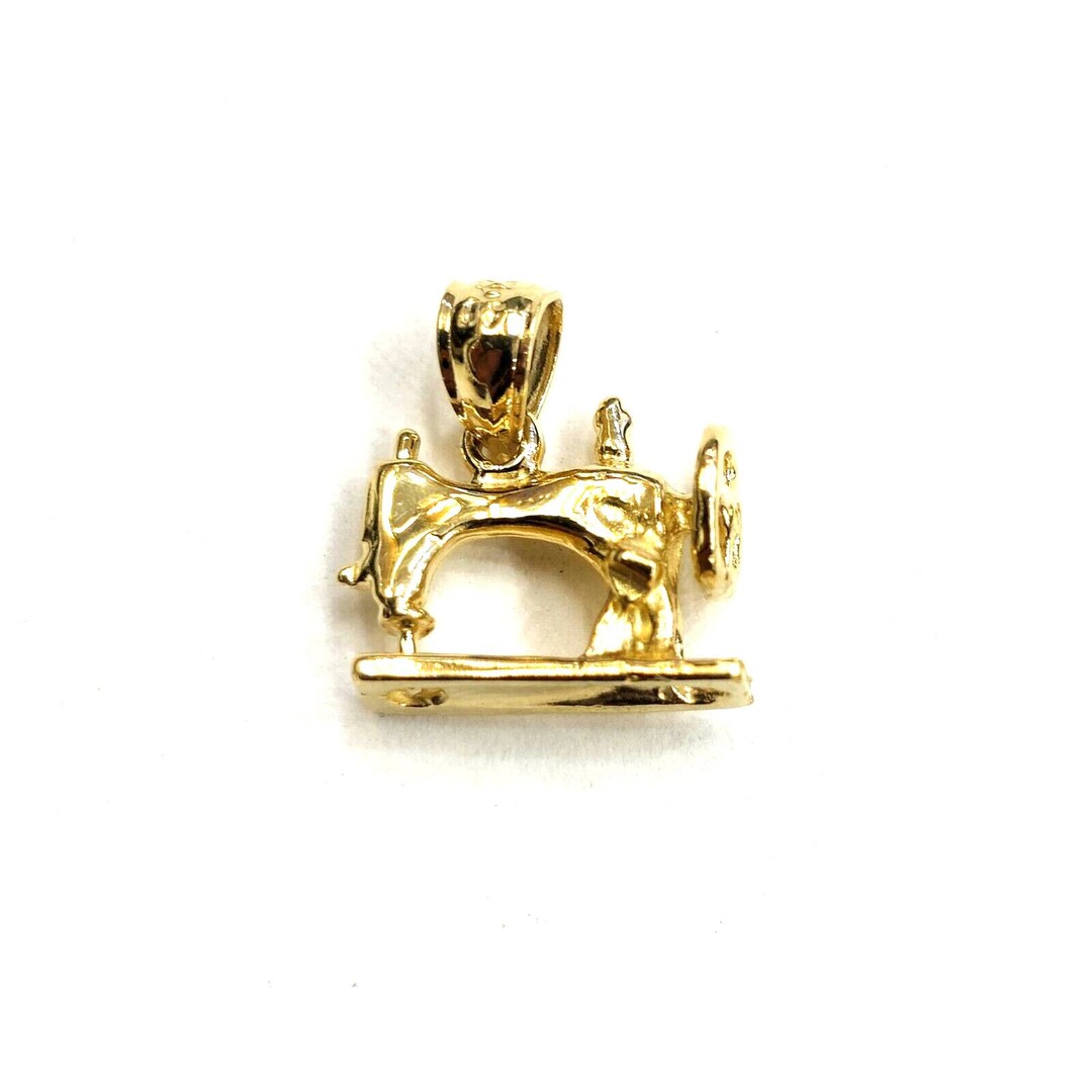 New 14k Yellow Gold Solid 3D Sewing Machine Pendant Taylor Tool Fine ...