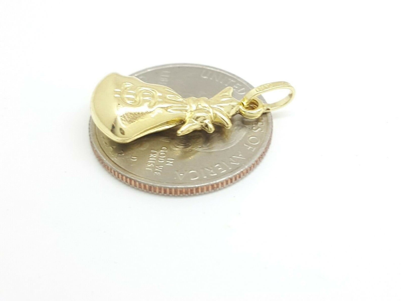 14k Yellow Gold 3D Hollow Dollar Sign Money Bag Lucky Pendant - Etsy